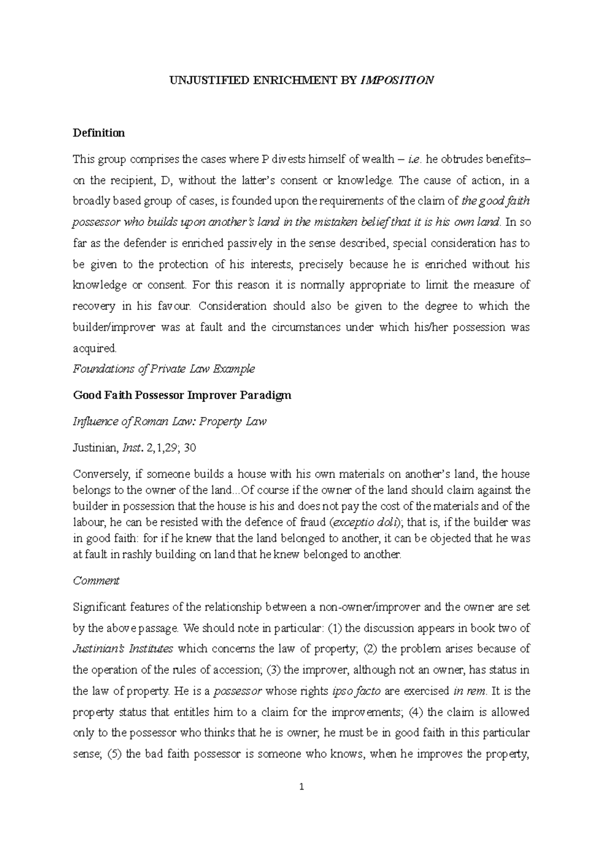 Unjust. Enrich. (3) Imposition - UNJUSTIFIED ENRICHMENT BY IMPOSITION ...