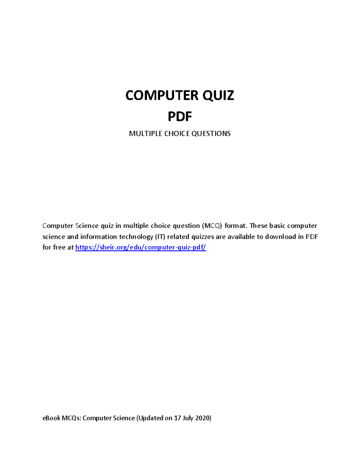 Computer-quiz - mcq - COMPUTER QUIZ PDF MULTIPLE CHOICE QUESTIONS Computer Science quiz in ...