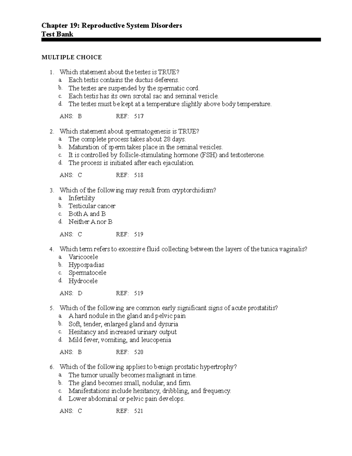 MIDTERM 07 2019, questions and answers - Chapter 19: Reproductive ...