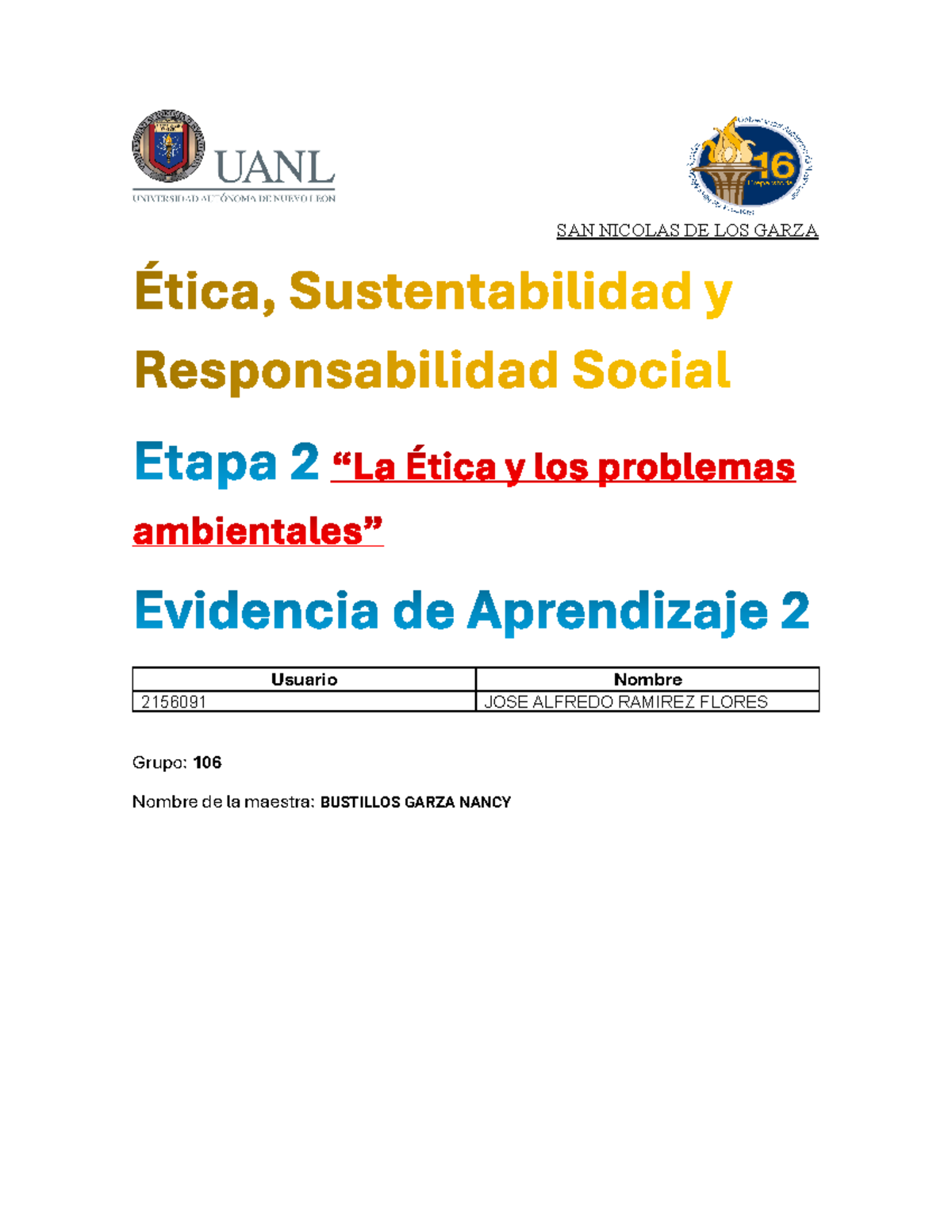 JARF EV2 E2-ESy RS - actividad - SAN NICOLAS DE LOS GARZA Ética, Sustentabilidad y ...