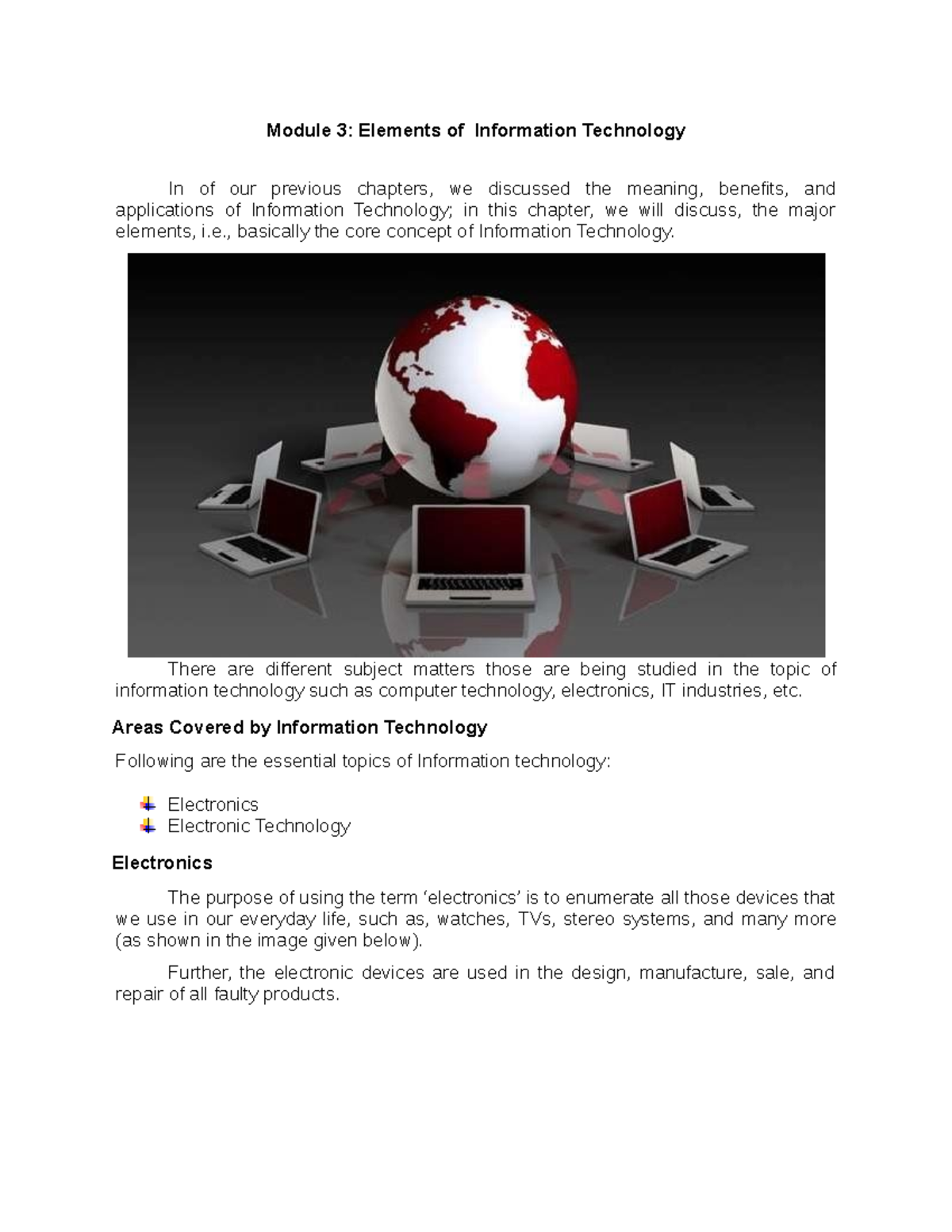Elements of Information Technology - , basically the core concept of ...