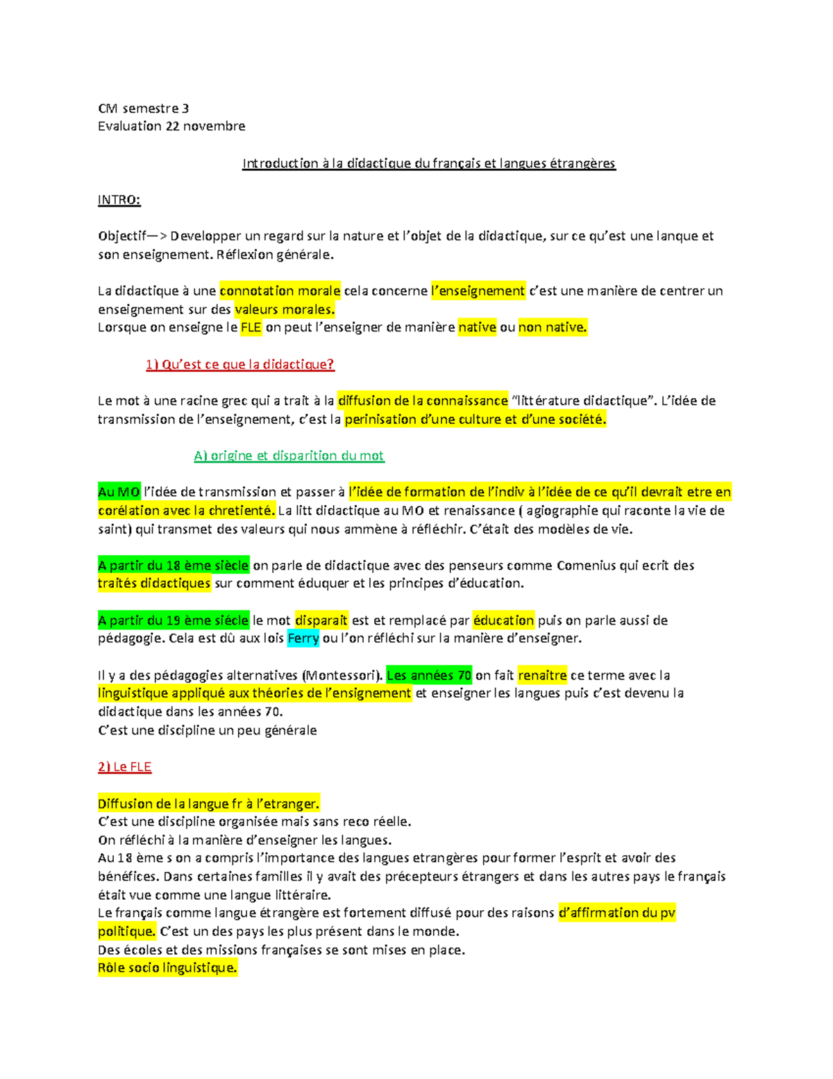 Didactique FLE - Cours - CM semestre 3 Evaluation 22 novembre ...