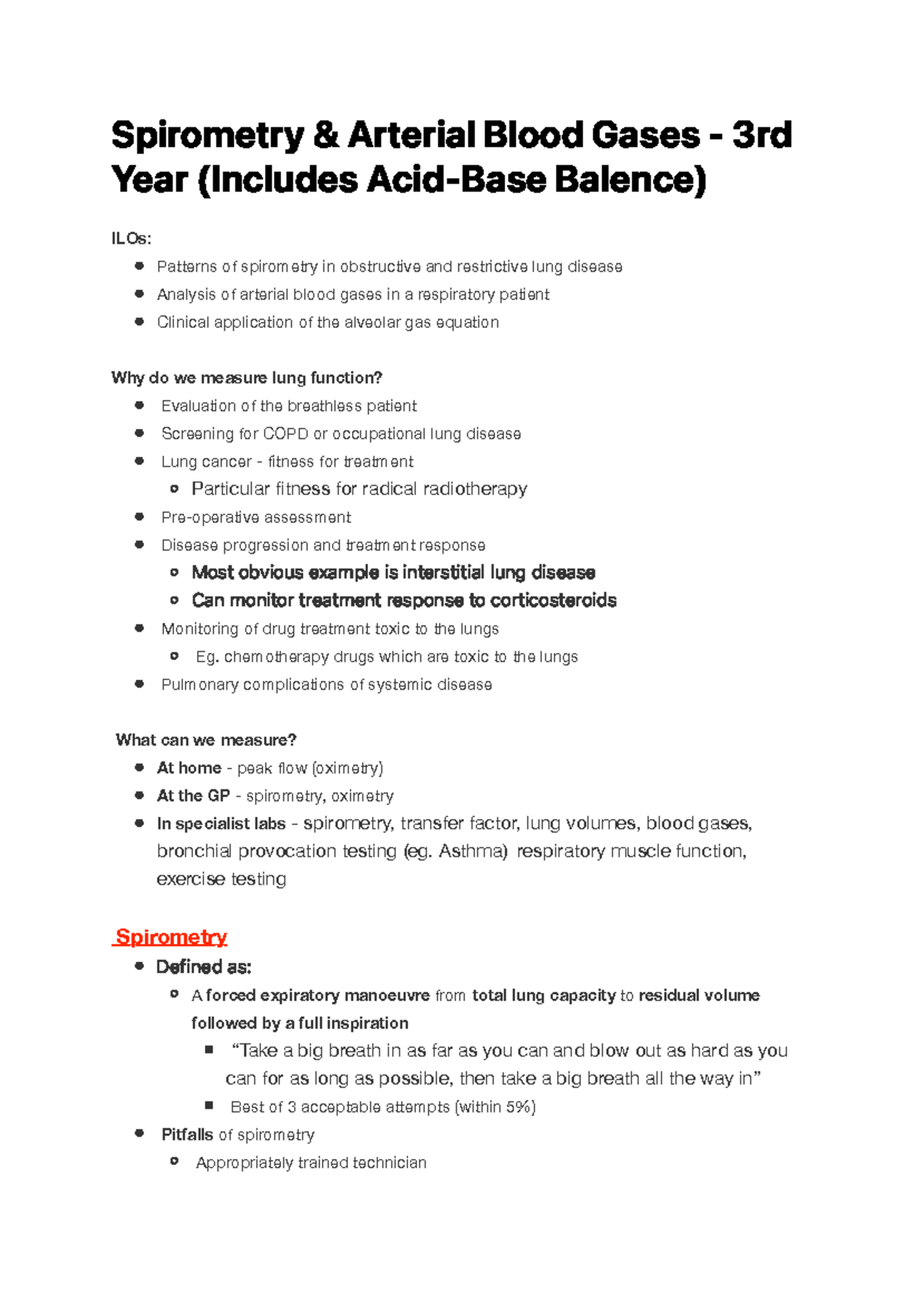 Spirometry and Arterial Blood Gases - 3rd Year (Includes Acid-Base ...