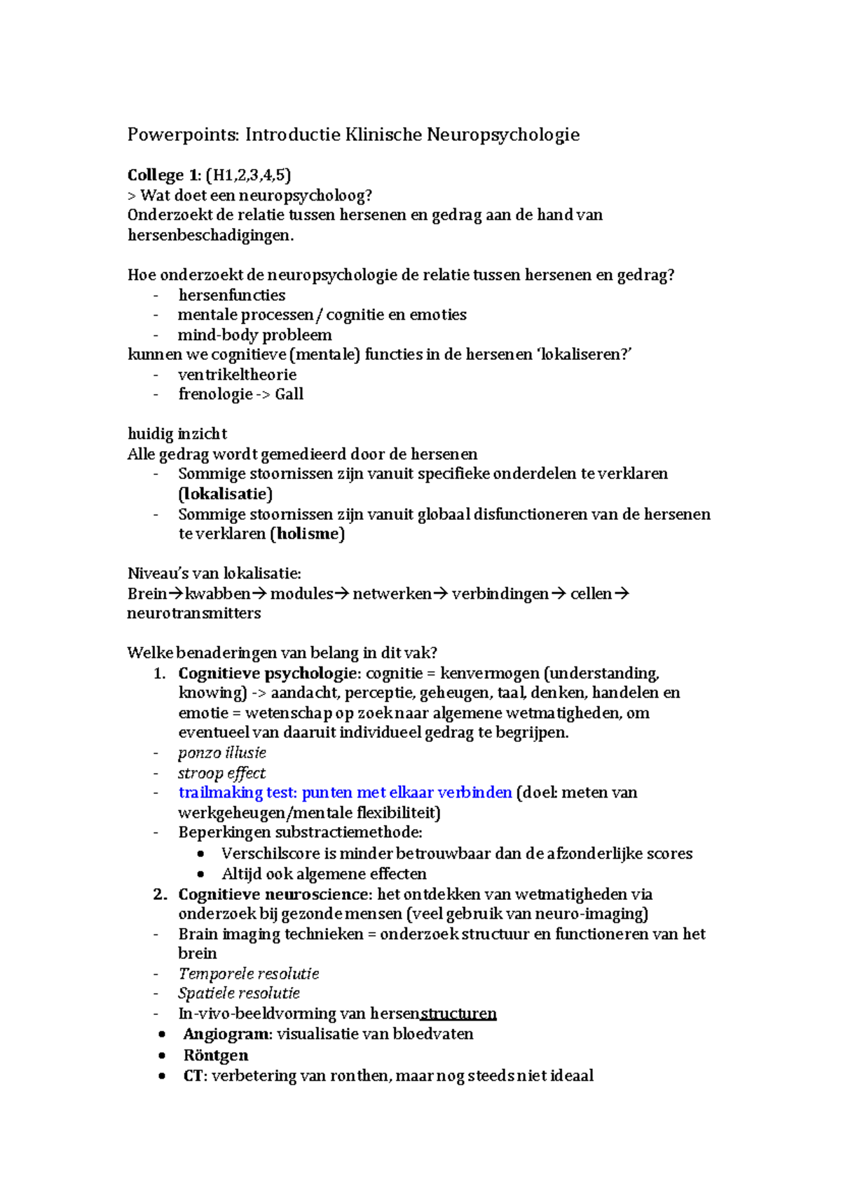 College Aantekeningen College 1 8 Powerpoints Introductie Klinische