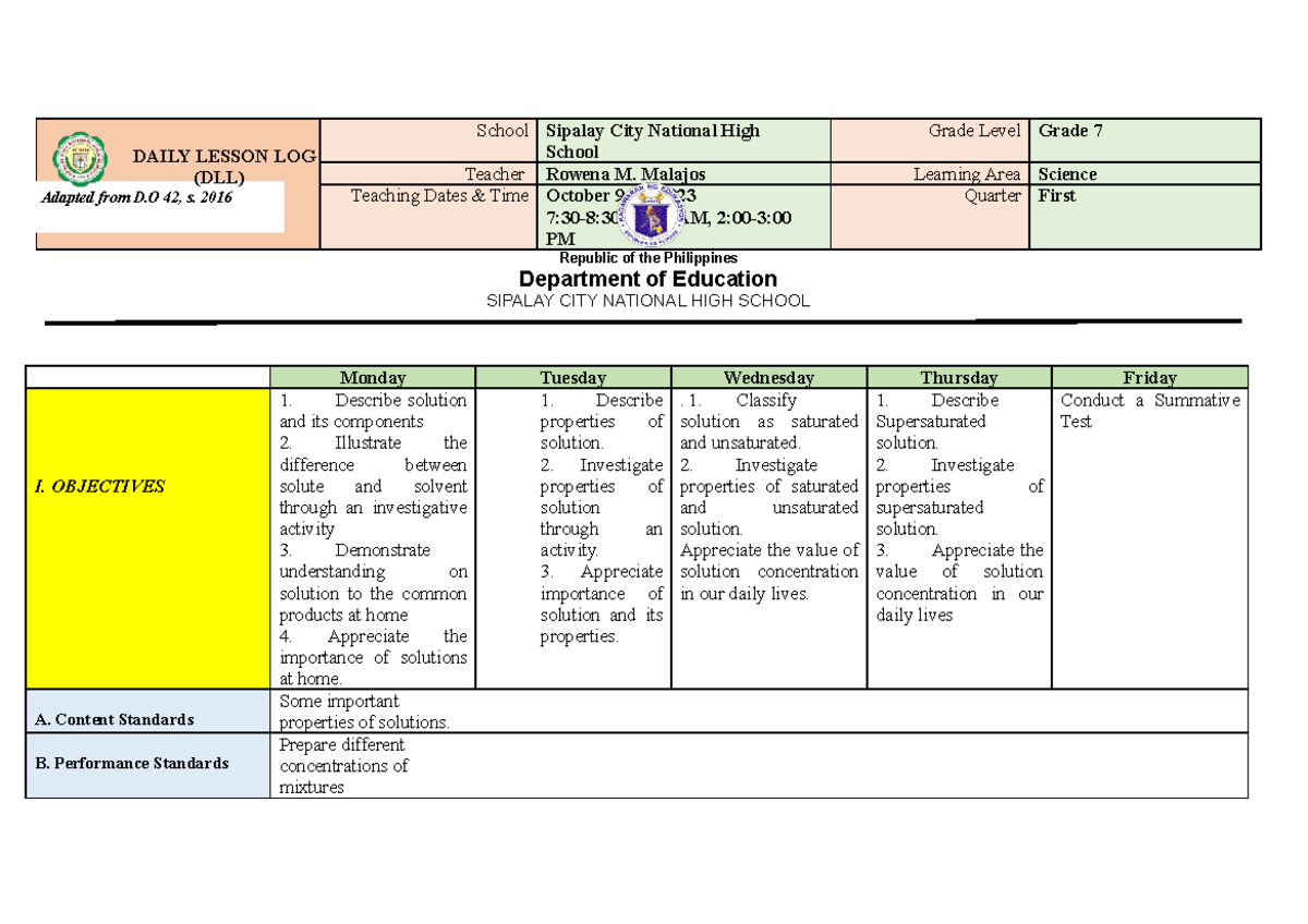 DLL-Template October 9-13 - School Sipalay City National High School ...