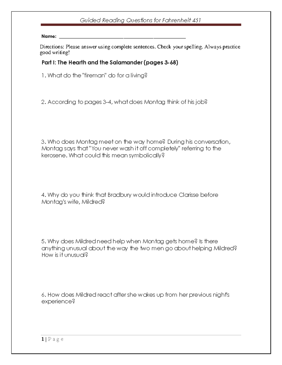 F451 Part 1 Questions - just sumbint - Guided Reading Questions for ...