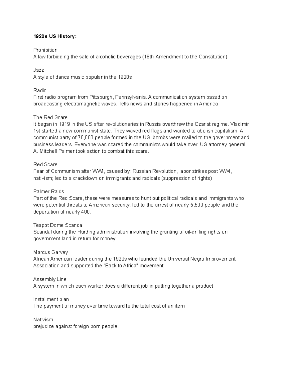 1920s US History - 1920s US History: Prohibition A law forbidding the ...