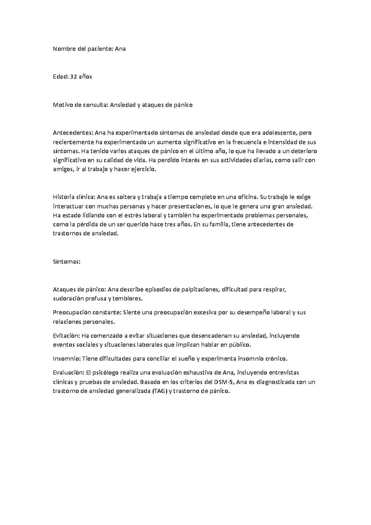 Documento - GH jgdh - Nombre del paciente: Ana Edad: 32 años Motivo de ...