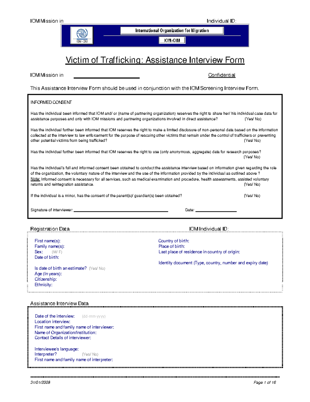 VOT Assistance Interview Form - Victim of Trafficking: Assistance ...