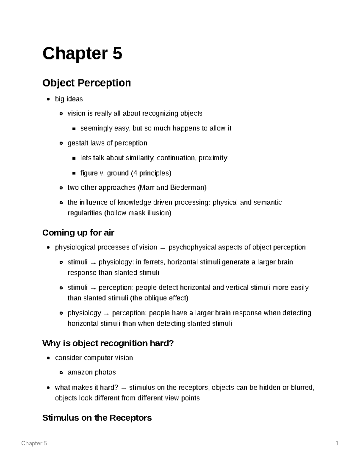 Chapter 5 Object Reflection - Chapter 5 Object Perception big ideas vision is really all about ...