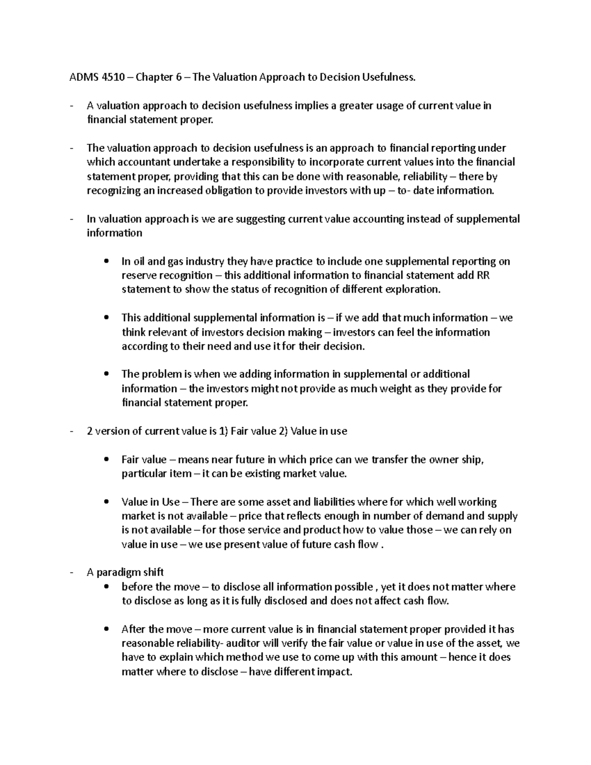 Adms 4510 chapter 6 written - ADMS 4510 – Chapter 6 – The Valuation ...