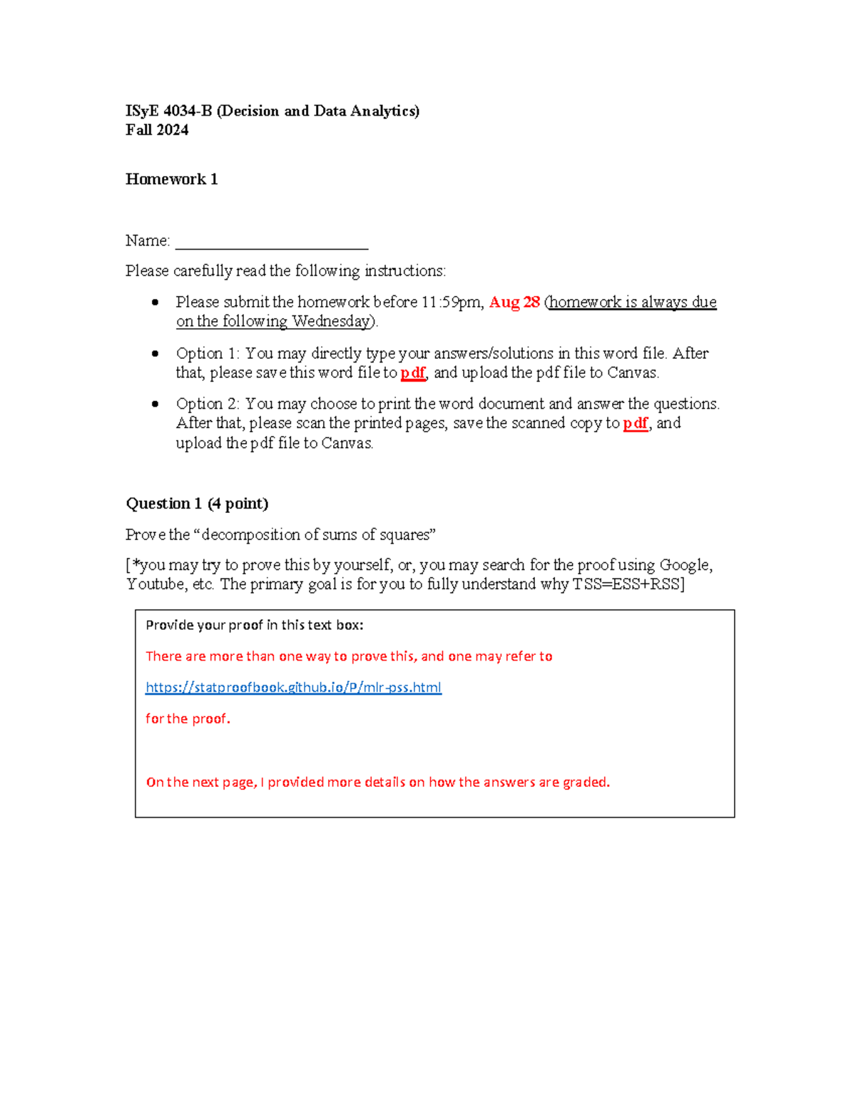 Homework 1 Solutions Isye 4034 B Decision And Data Analytics Fall 2024 Homework 1 Name