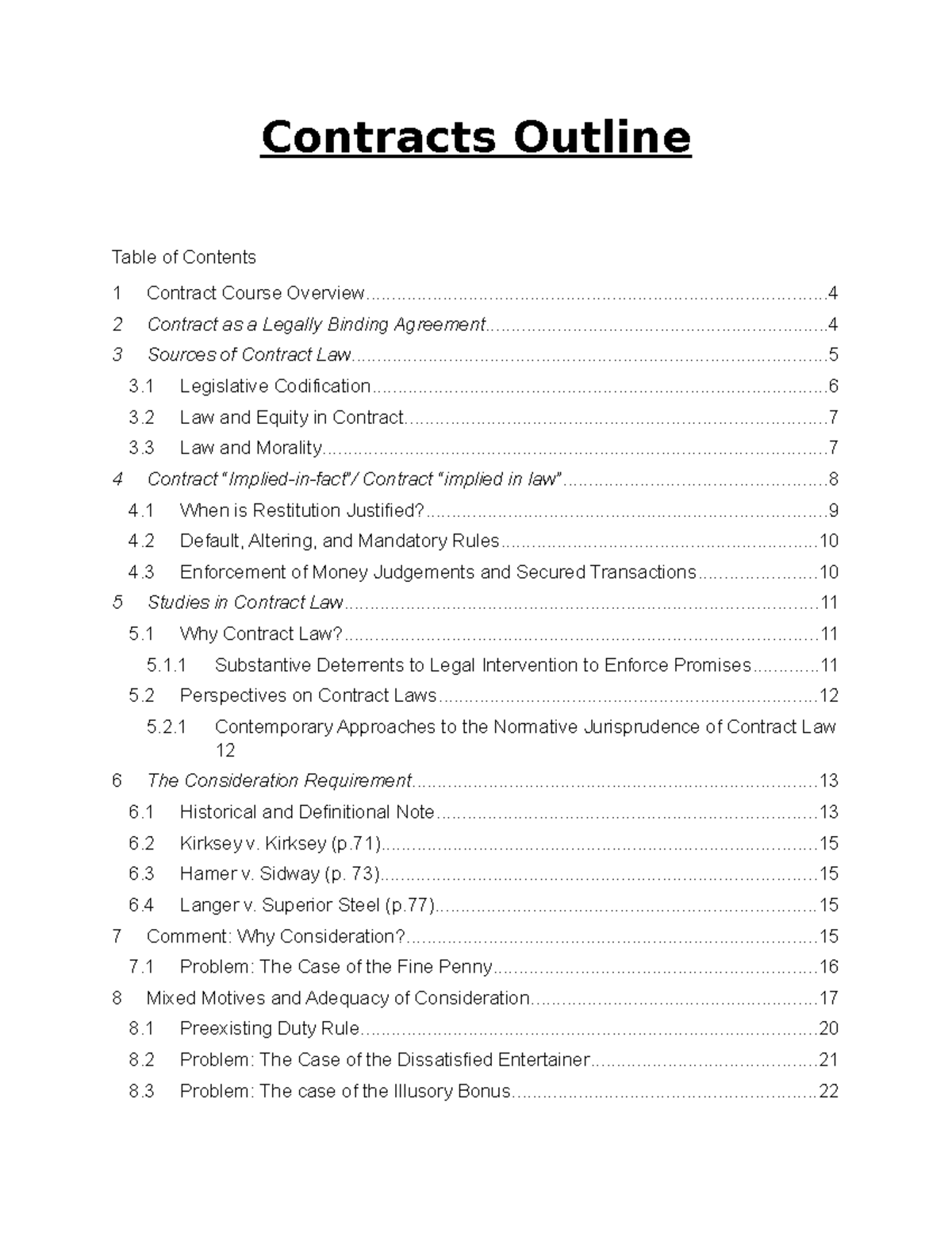 Contracts Outline 2020 copy - Contracts Outline 1 Contract Course - Studocu