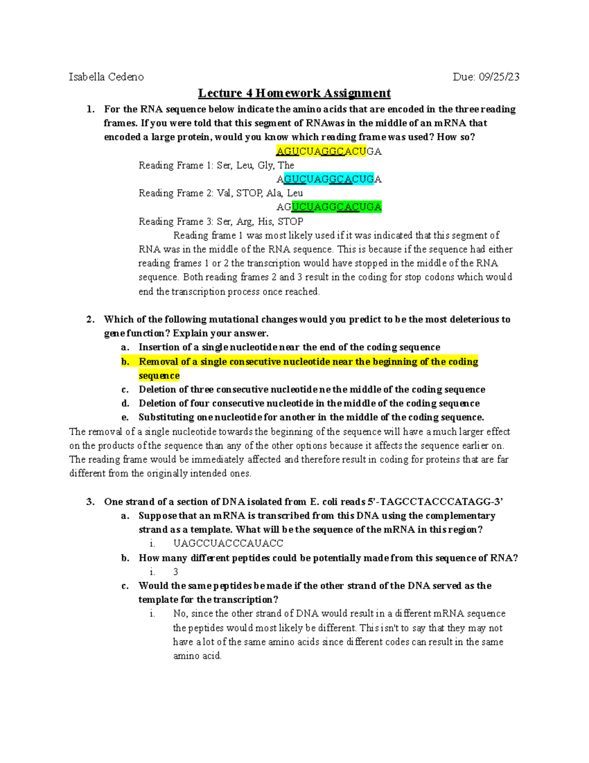 BME 201 Lecture 4 Assignment - Isabella Cedeno Due: 09/25/ Lecture 4 Homework Assignment 1. For ...
