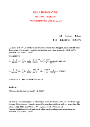 Elaborato Fisica Sperimentale - Prova intercorso di fisica V2_27 Elettromagnetismo I valori dei ...