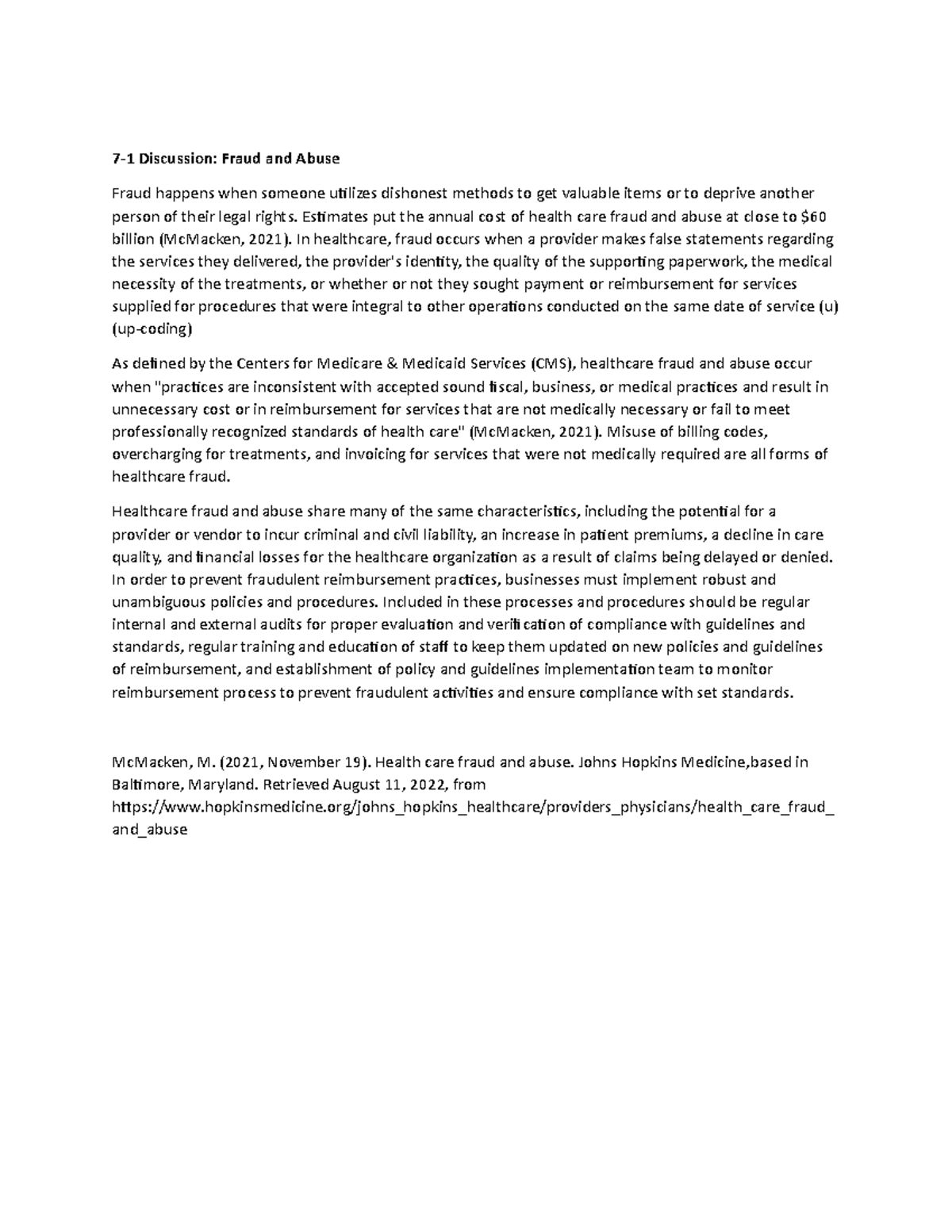 7-1 Discussion Fraud and Abuse - 7-1 Discussion: Fraud and Abuse Fraud ...