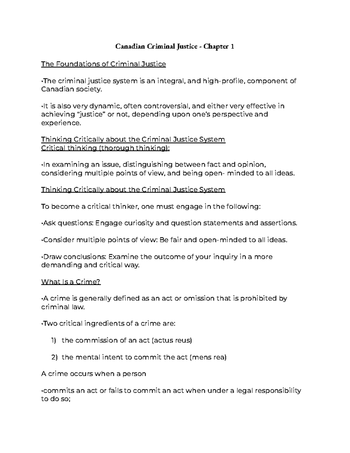 Canadian Criminal Justice - Chapter 1 - Ccrm 100 - Toronto Met - Studocu