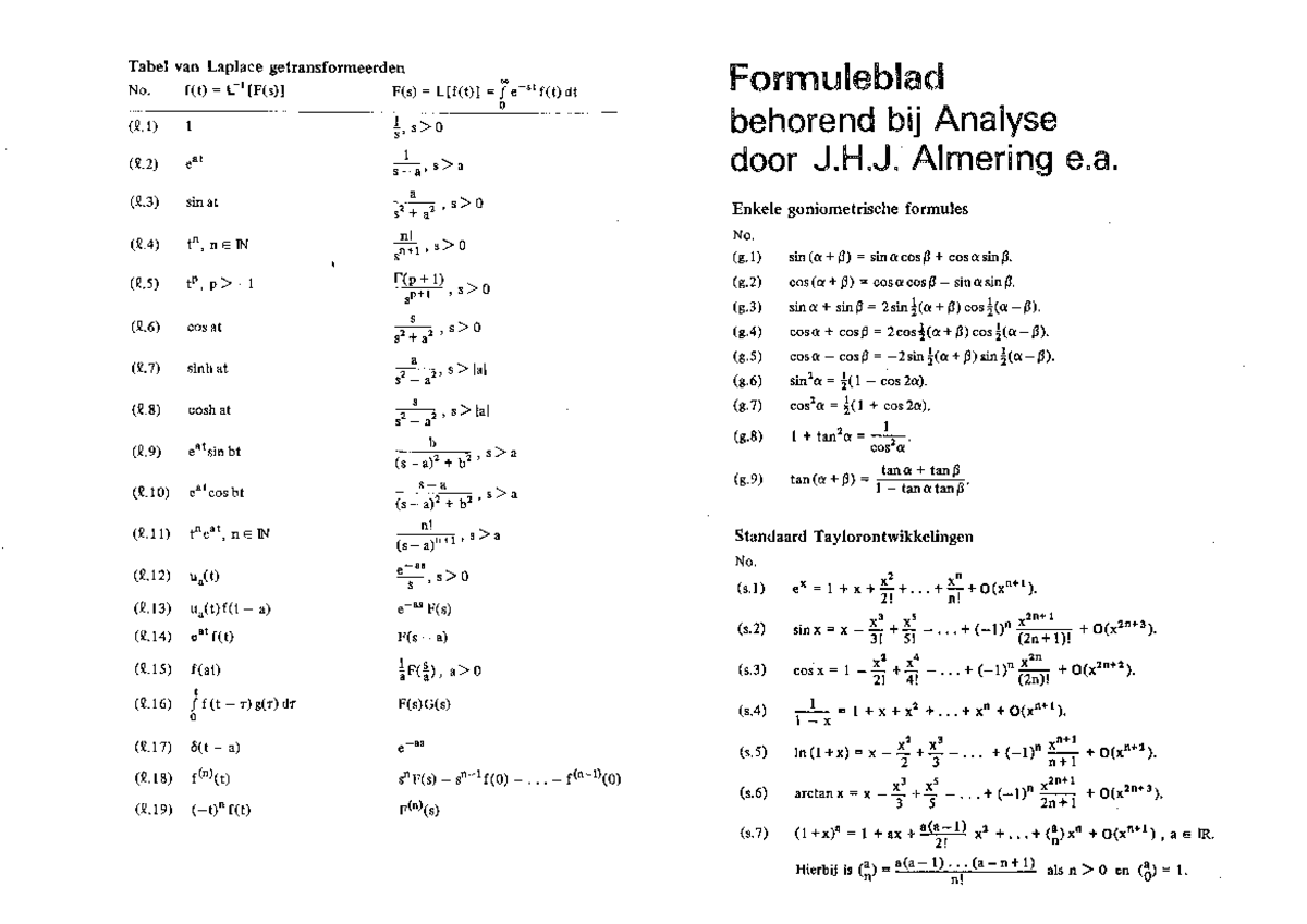 Formuleblad - Linear Algebra and Differential Equations - Studeersnel