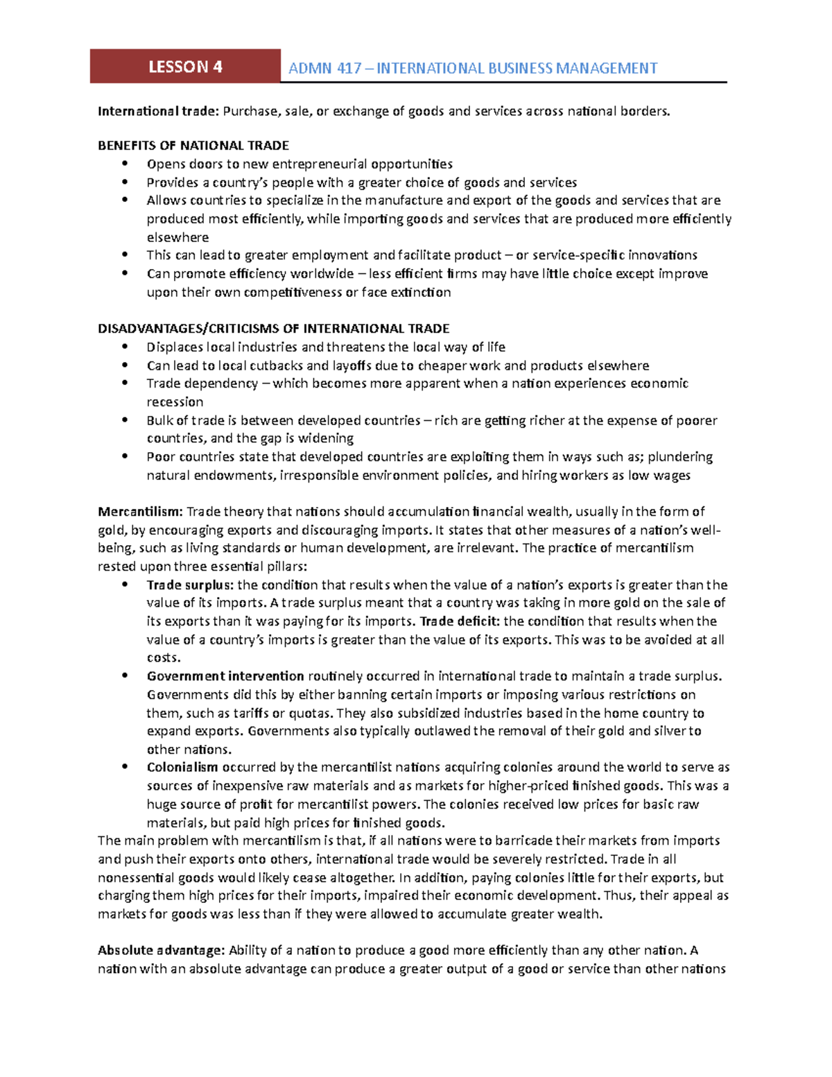 Lesson 4: International Trade - International trade: Purchase, sale, or ...