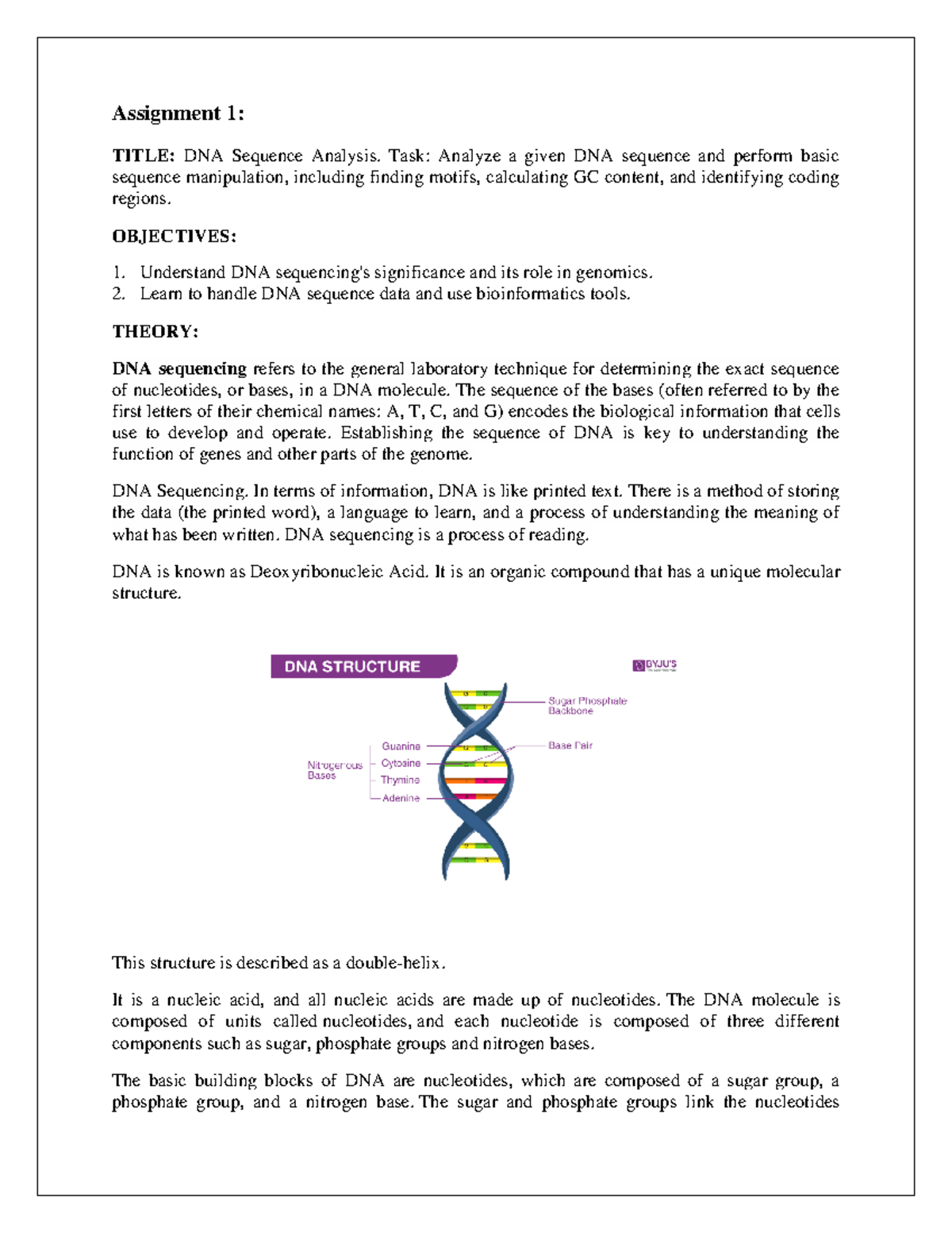 BI Lab Assignment - Assignment 1: TITLE: DNA Sequence Analysis. Task ...