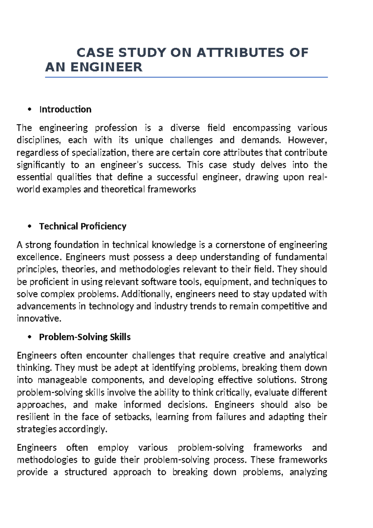 CASE Study ON Attributes OF AN Engineer - CASE STUDY ON ATTRIBUTES OF ...
