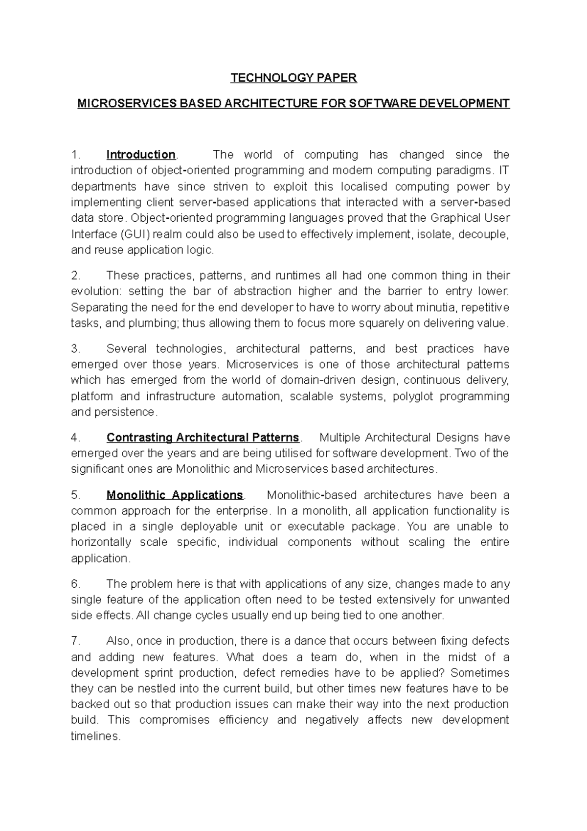 Technology Paper - Microservices Based Architecture FOR Software ...