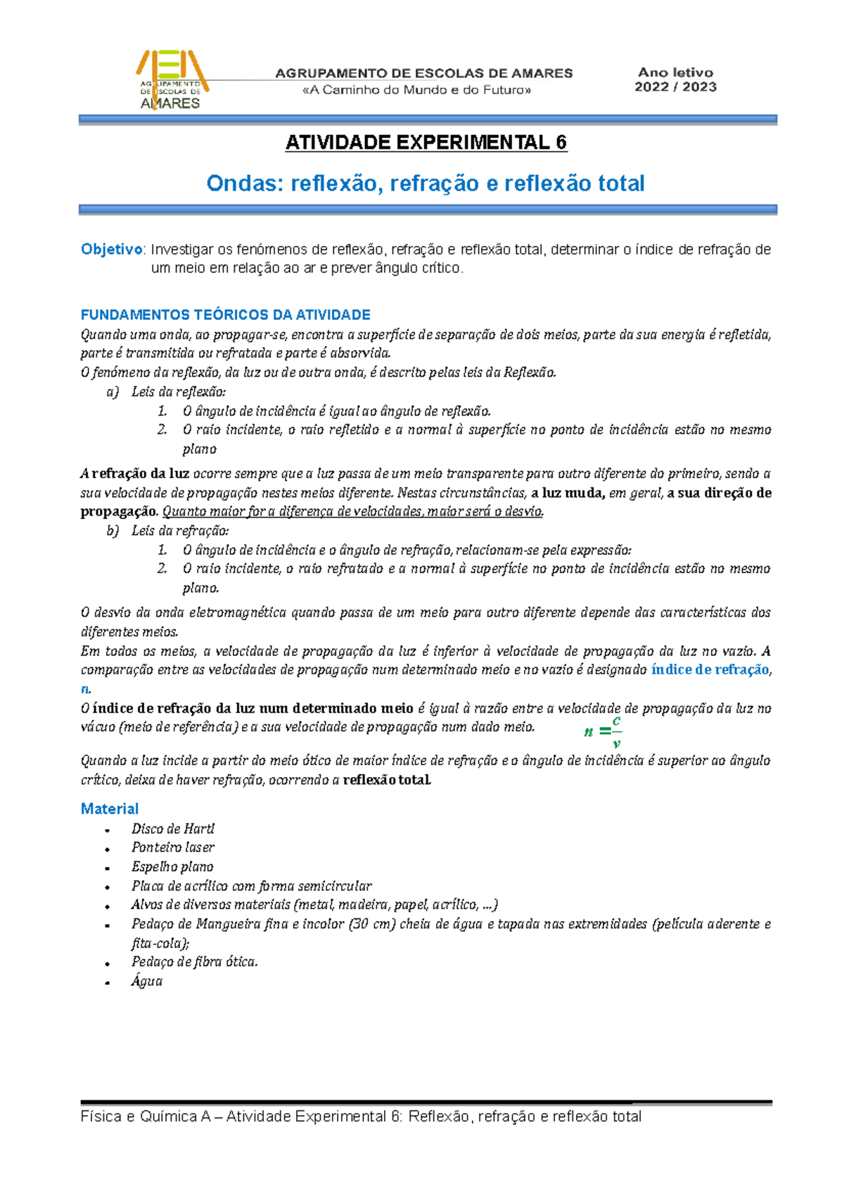 #6-AE6-reflexao, refracao e reflexão total da luz - ATIVIDADE ...