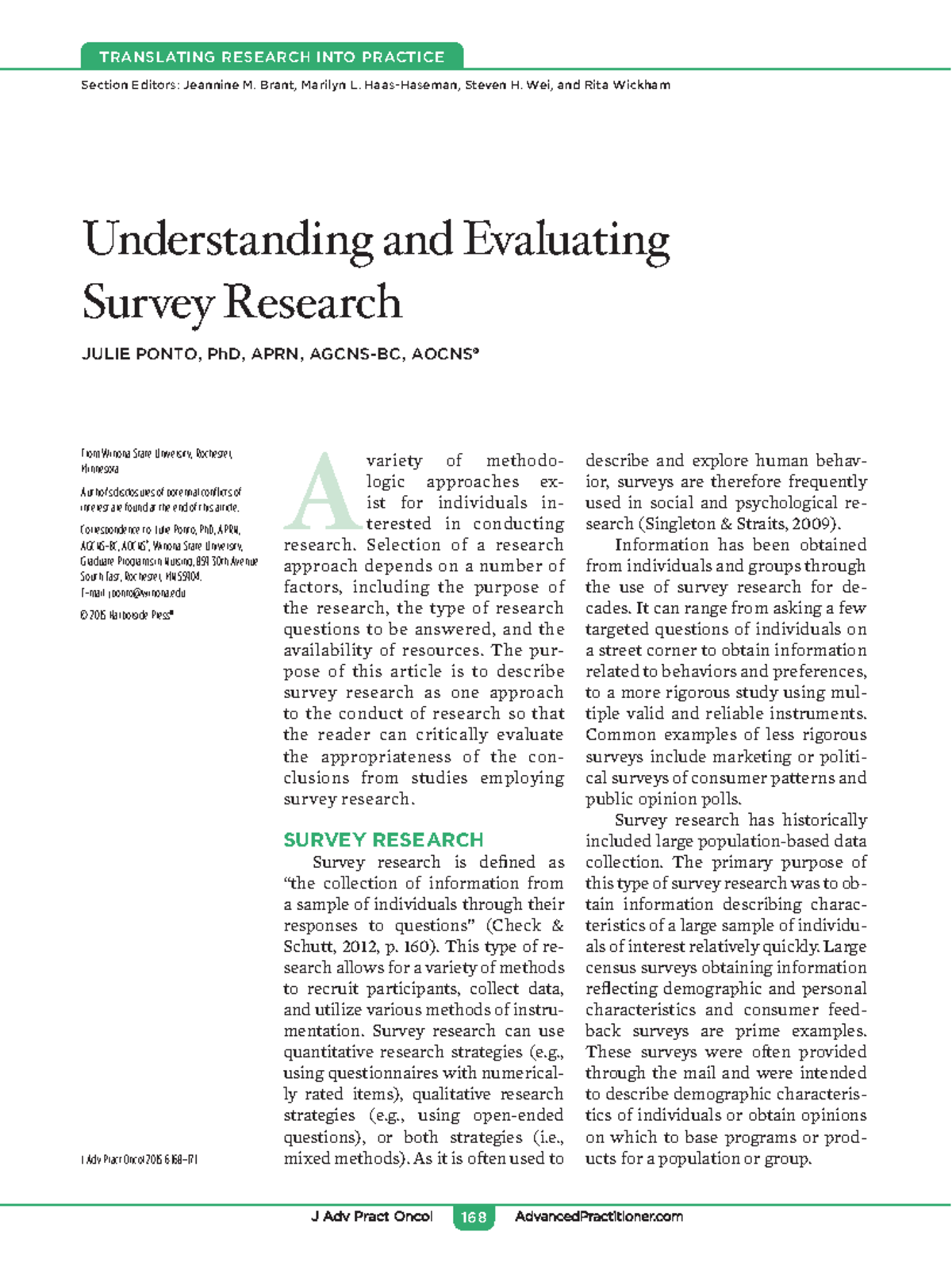 Understanding and Evaluating Survey Research - Section Editors ...