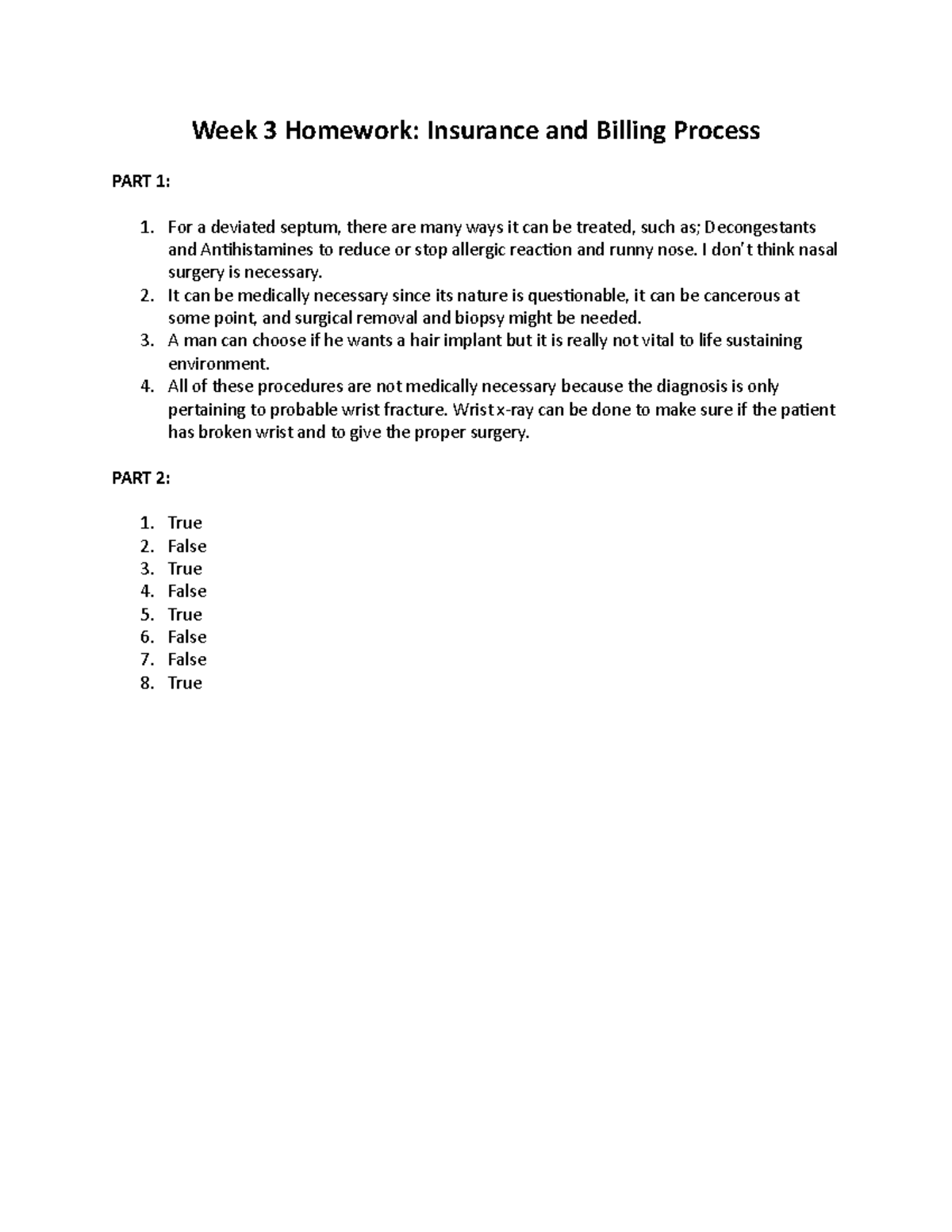 Week 3 Homework Insurance and Billing Process - Week 3 Homework ...