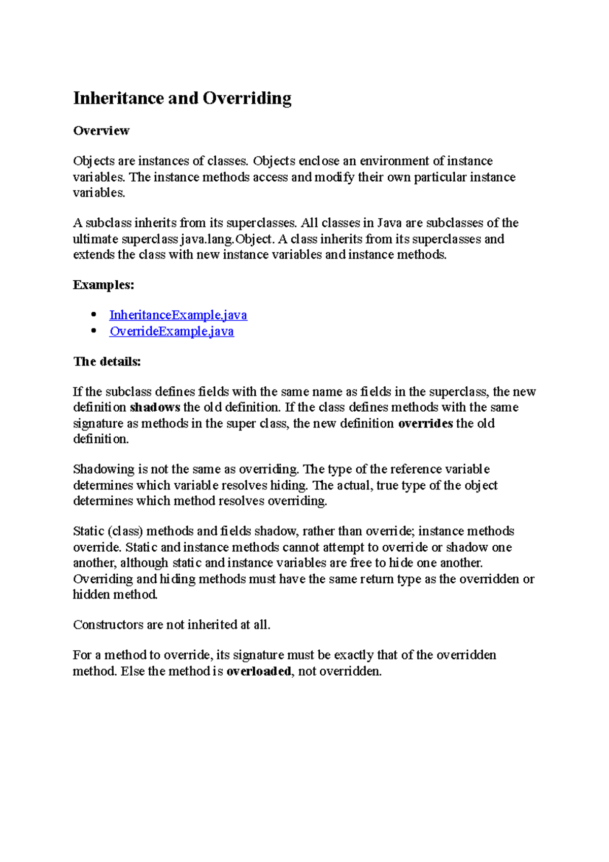 Inheritance and overriding lecture notes - Inheritance and Overriding ...