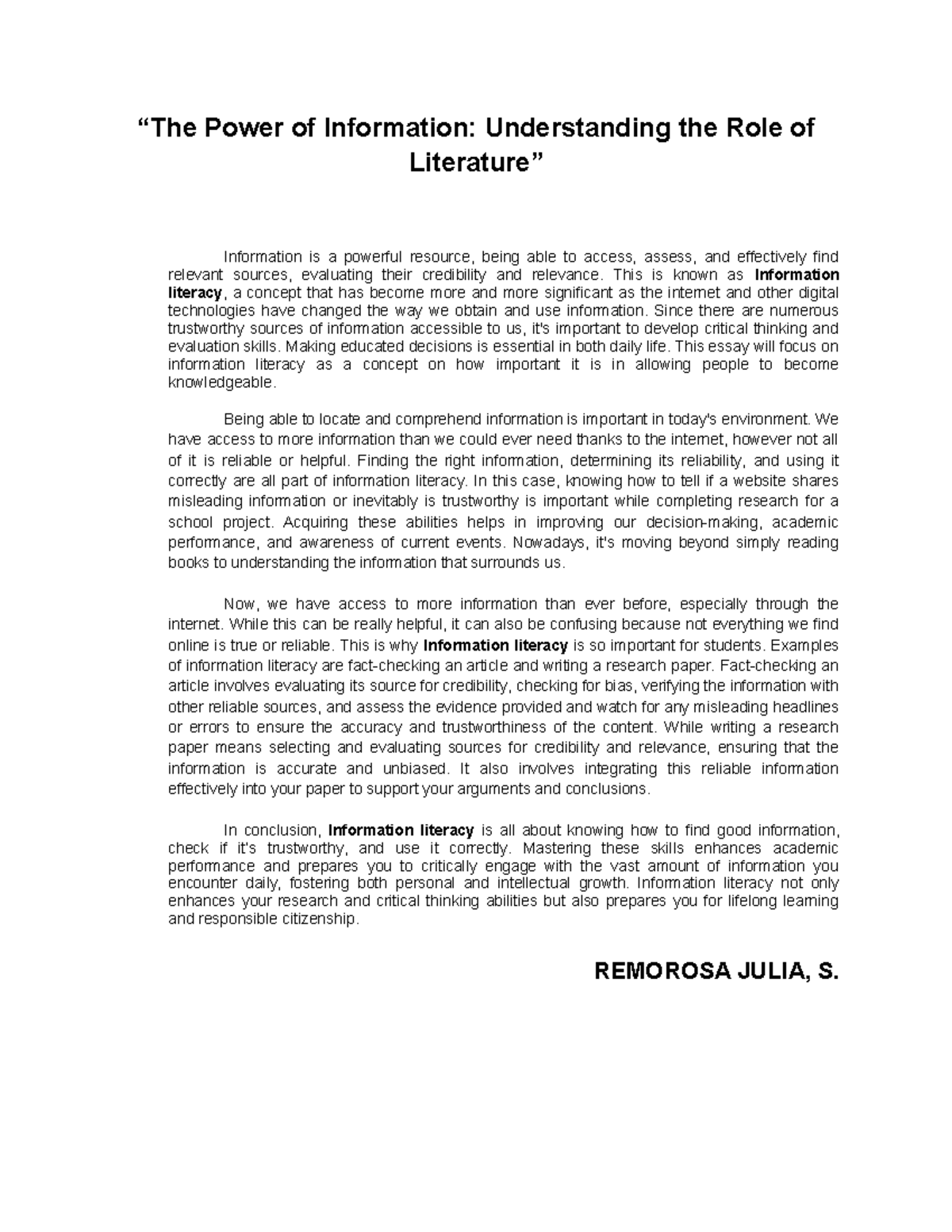 “The Power of Information Understanding the Role of Literature” - “The ...