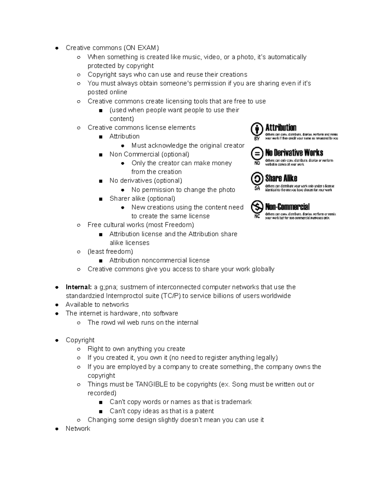 Week 5 Notes - Creative commons (ON EXAM) When something is created ...