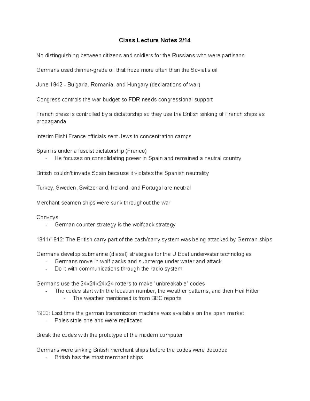 Class Notes 2-14 - Class Lecture Notes 2/ No distinguishing between ...