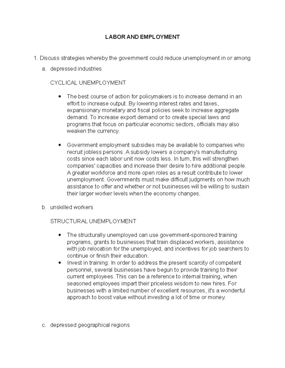 Labor and Employment - LABOR AND EMPLOYMENT Discuss strategies whereby ...