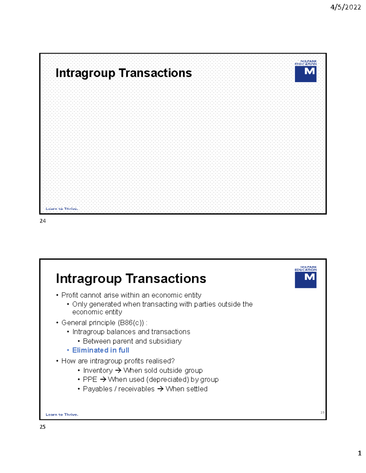 FREP01-OS Consolidation P2 Slides - Intragroup Transactions Intragroup Transactions Profit ...