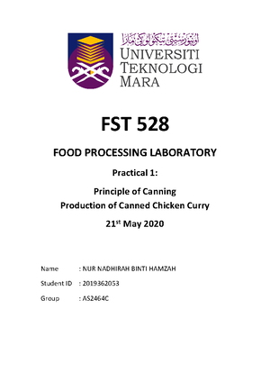 FST528 ( Canning) - FST FOOD PROCESSING LABORATORY LAB REPORT PRACTICAL ...