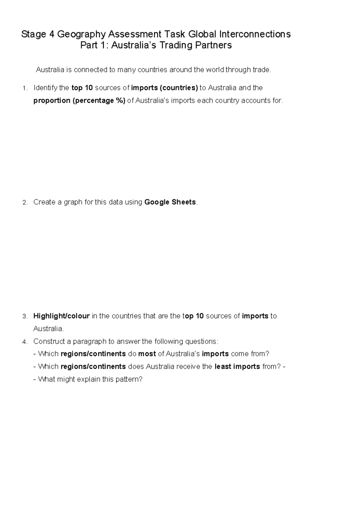 Assessment Task - Australias Trading Partners - Stage 4 Geography ...