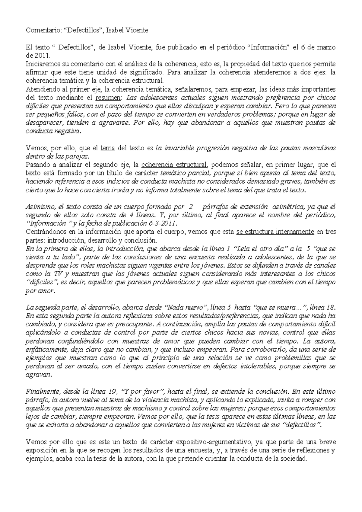 Comentario Defectillos copia - Comentario: “Defectillos”, Isabel ...
