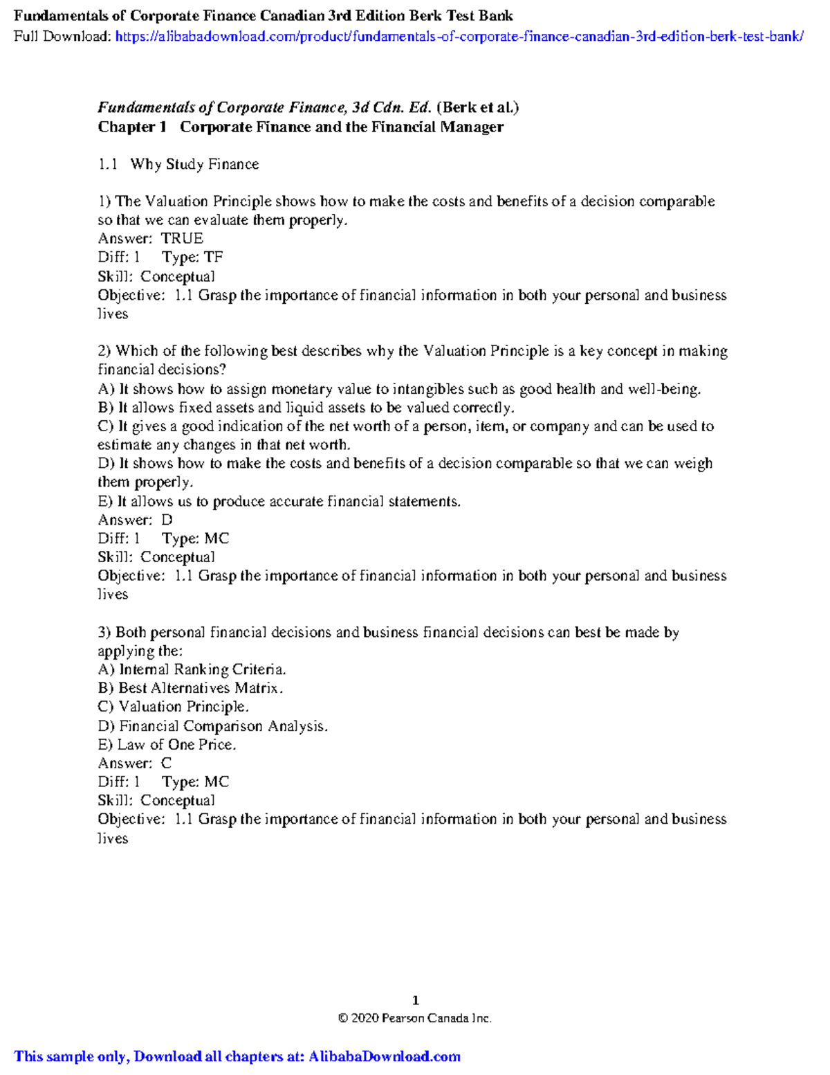 Fundamentals of corporate finance canadian 3rd edition berk Chapter 1 ...