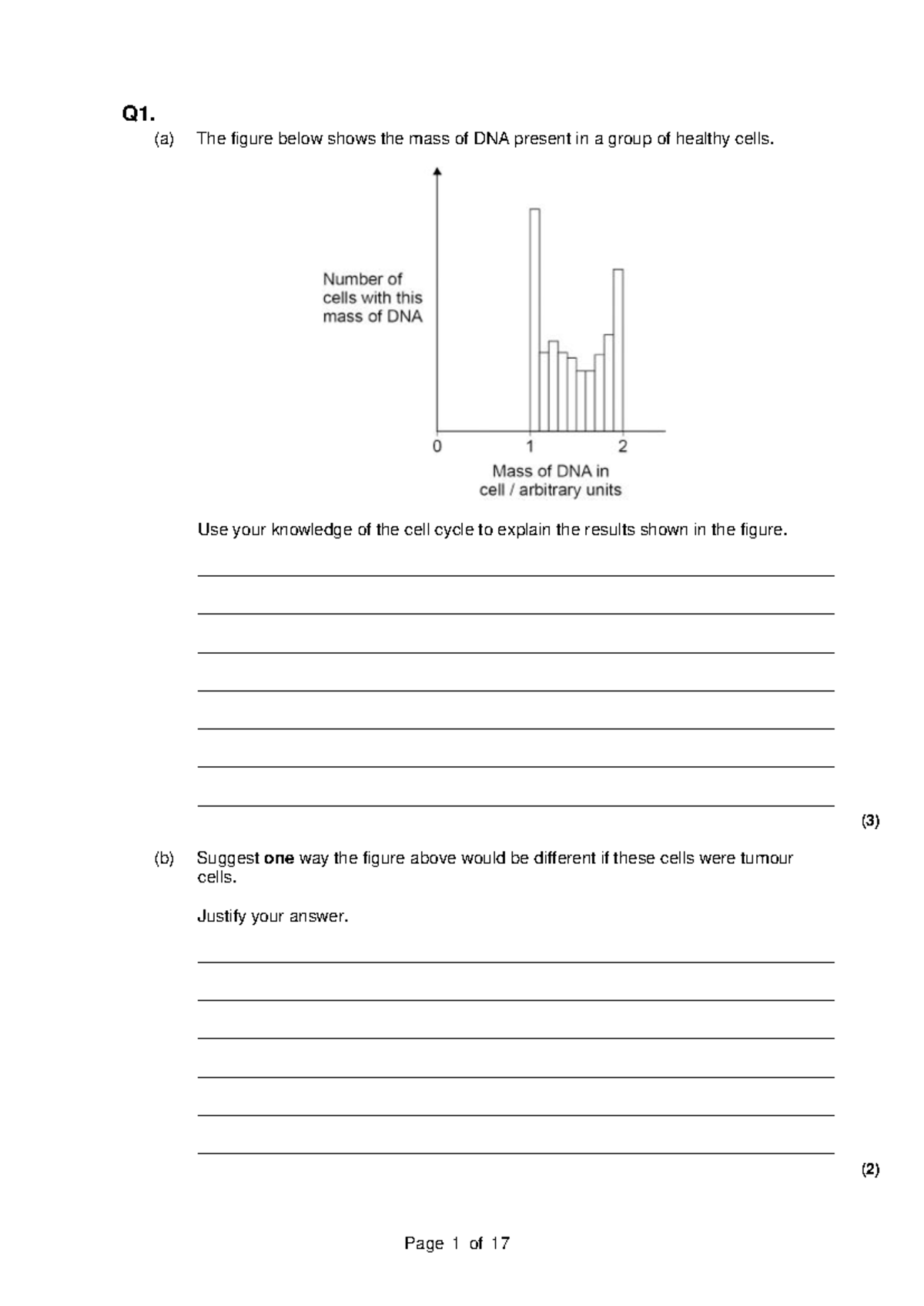 Y12 Cell Cycle Qs - useful books to use to revise - Q1. (a) The figure below shows the mass of ...
