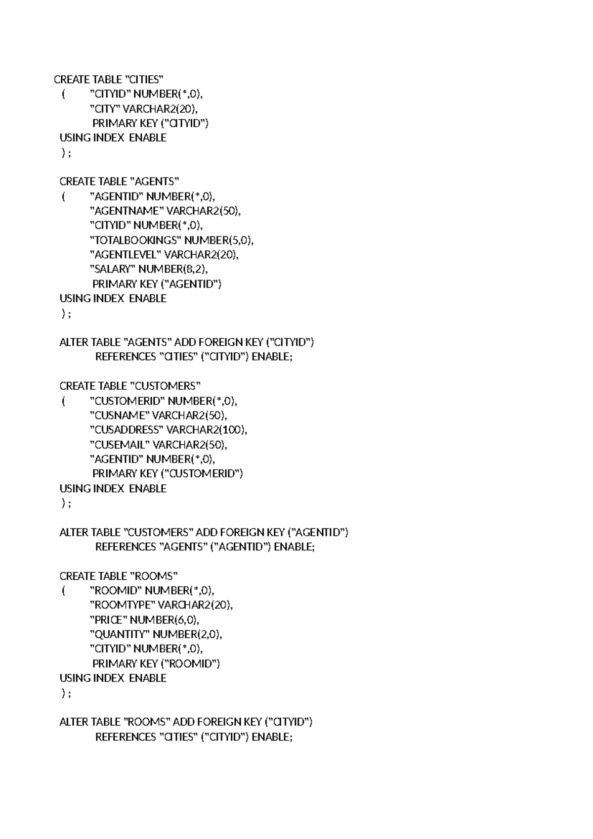 CN5000 Draft with queries - CREATE TABLE "CITIES" ( "CITYID" NUMBER(*,0), - Studocu