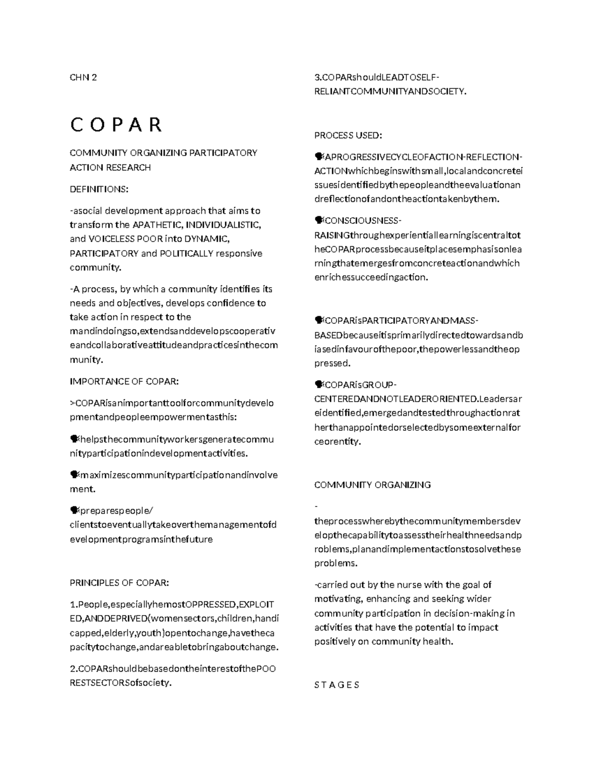 Copar chn - CHN 2 C O P A R COMMUNITY ORGANIZING PARTICIPATORY ACTION RESEARCH DEFINITIONS ...