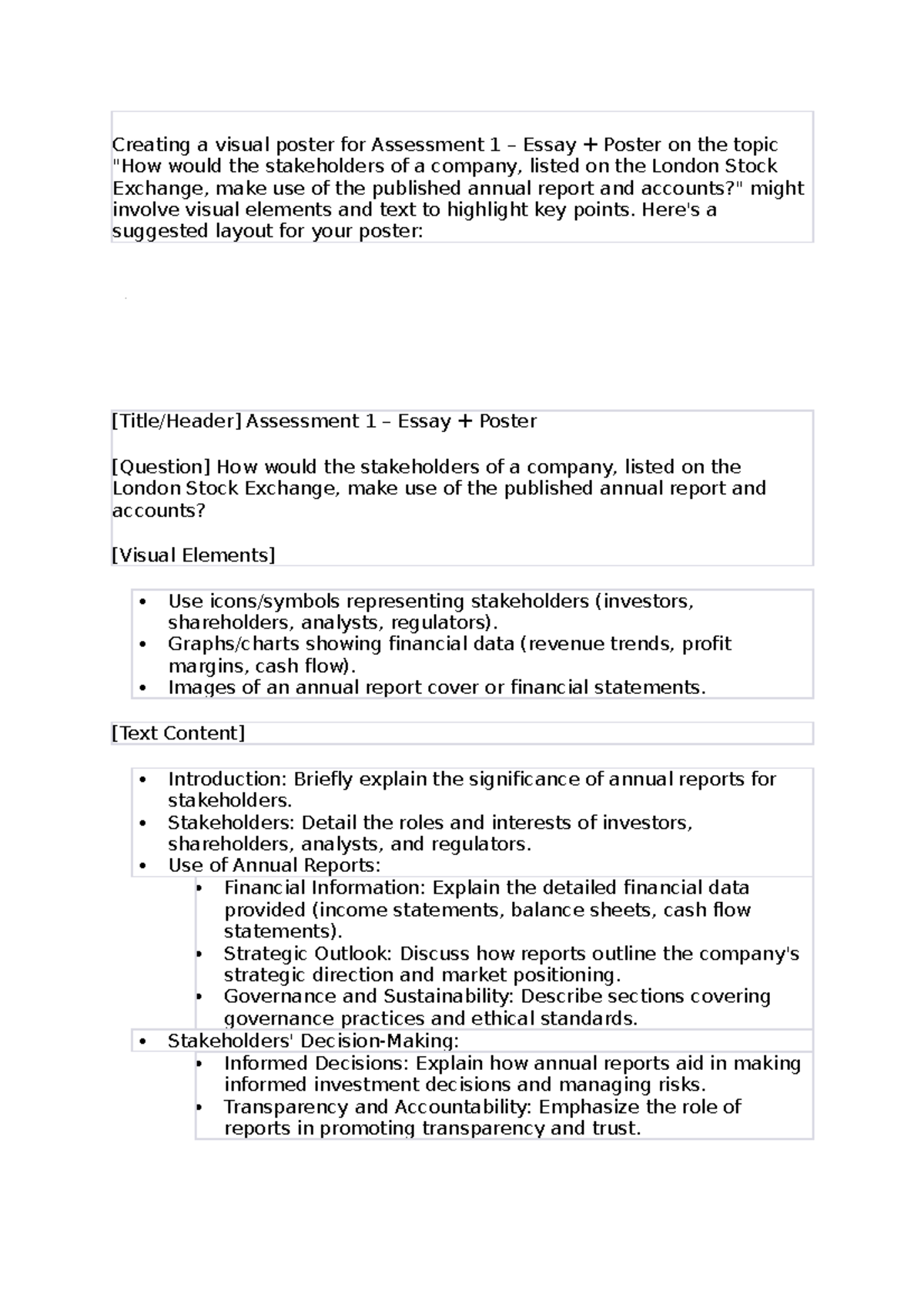 Creating a visual poster for Assessment 1 - Here's a suggested layout ...