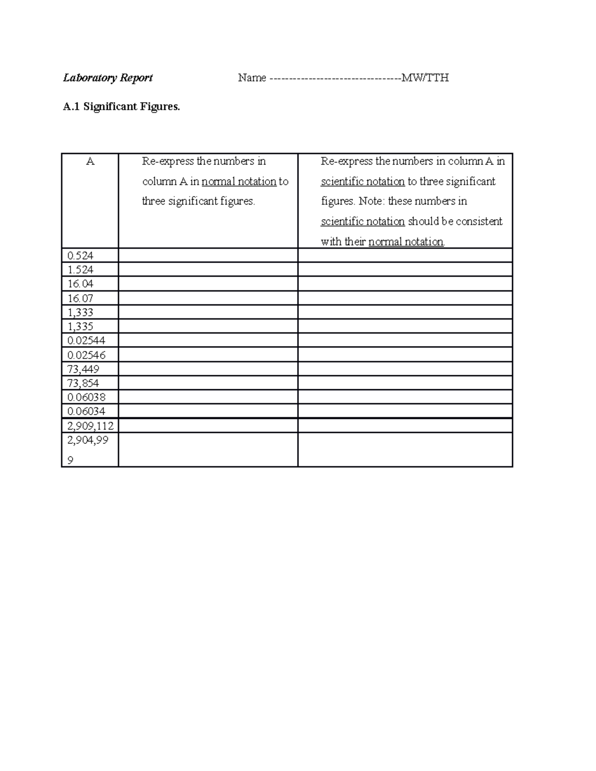 PHYS I Lab 1 Report - Lab - A Significant Figures. A Re-express the ...