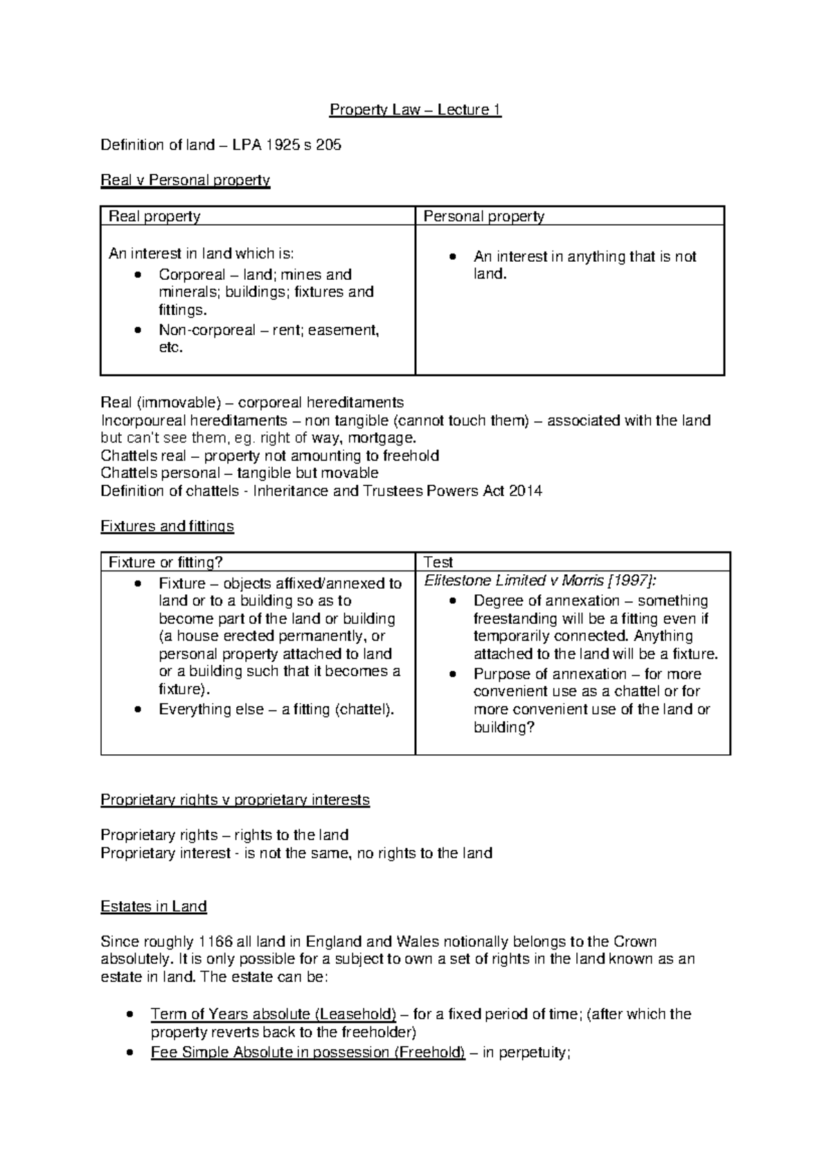 Introduction to Property (Real etc) - Property Law – Lecture 1 ...