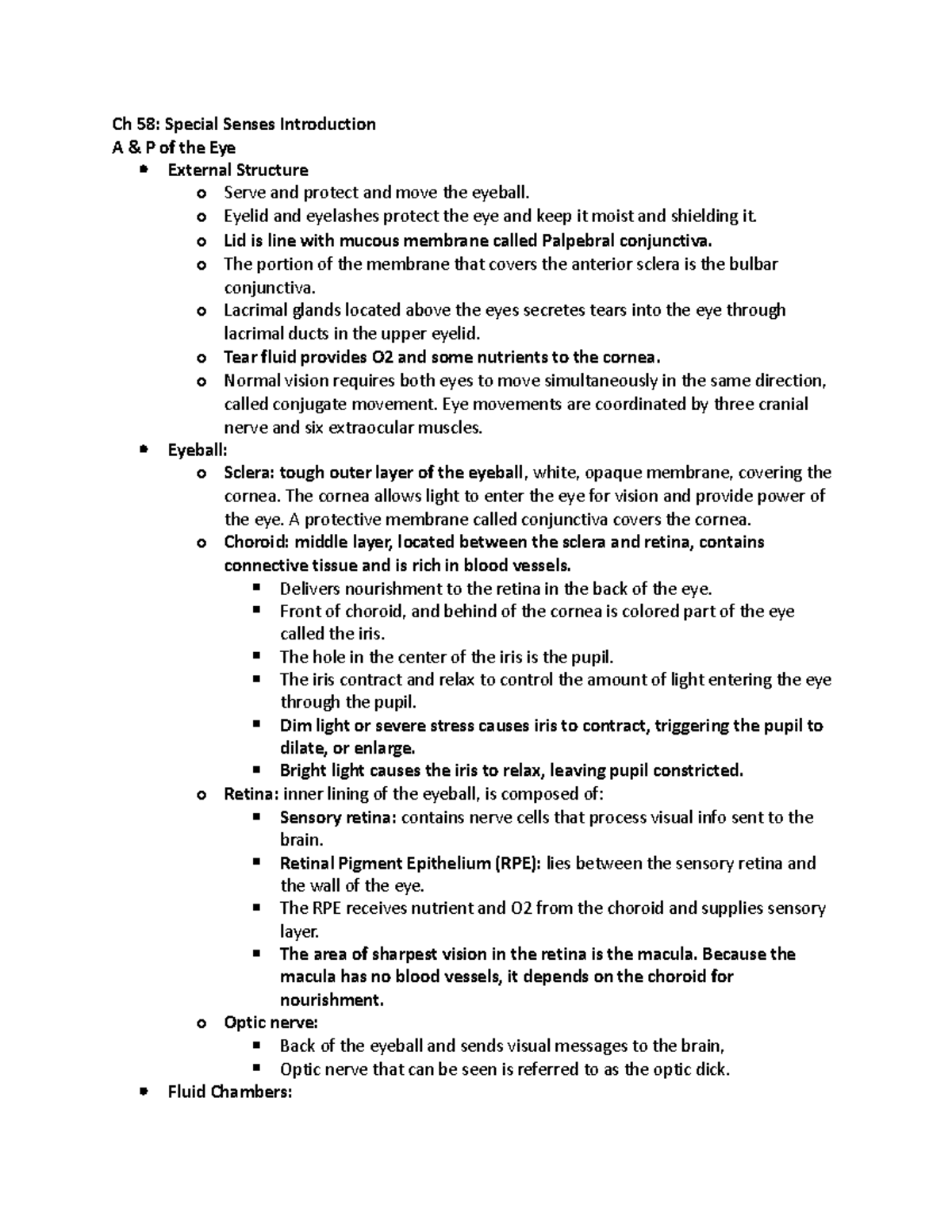 Quiz Ch 58 - Chapter notes - Ch 58: Special Senses Introduction A & P ...