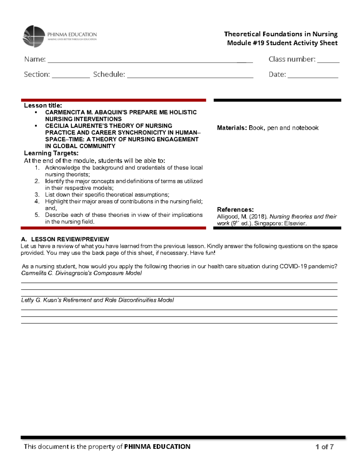 Session #19 SAS - TFN - Module #19 Student Activity Sheet Name: - Studocu
