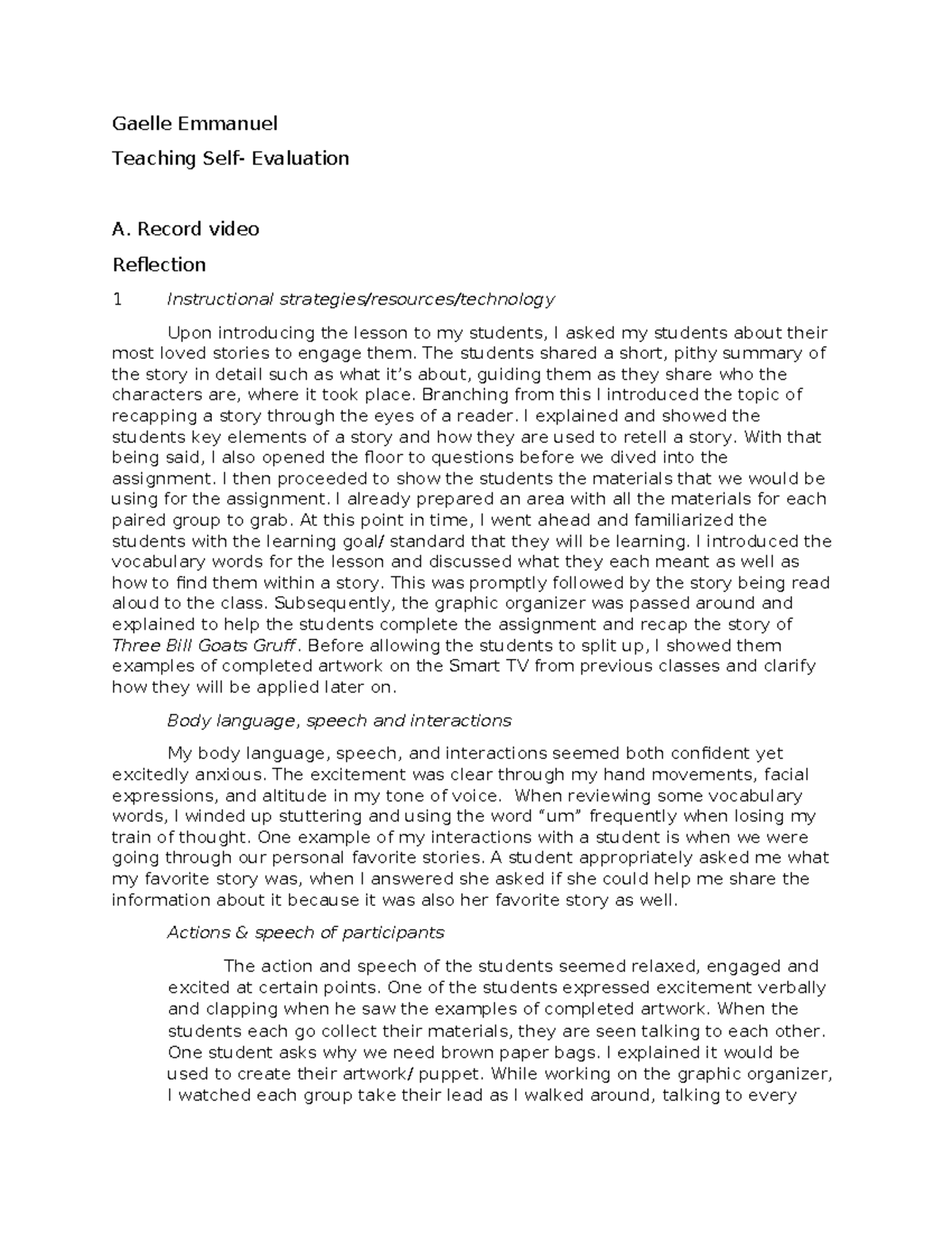 Module Seven ePortfolio - Gaelle Emmanuel Teaching Self- Evaluation A ...