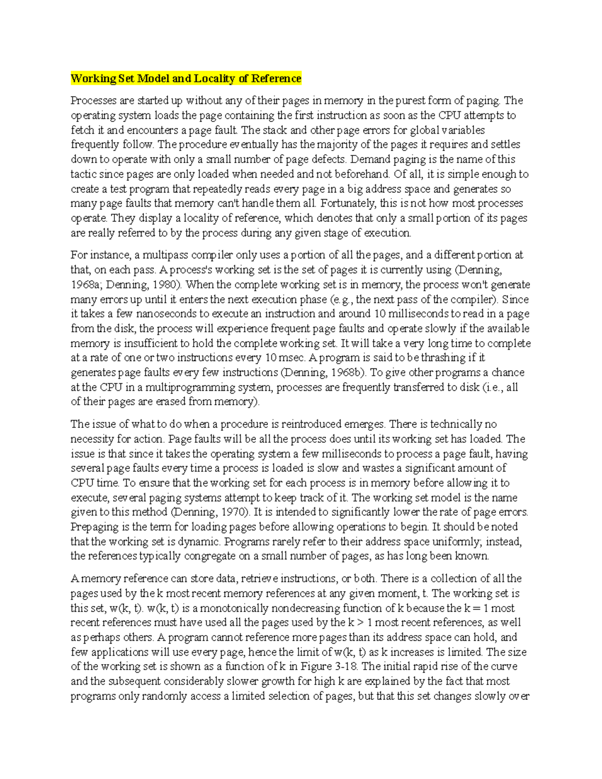 Working Set Model and Locality of Reference - Working Set Model and ...