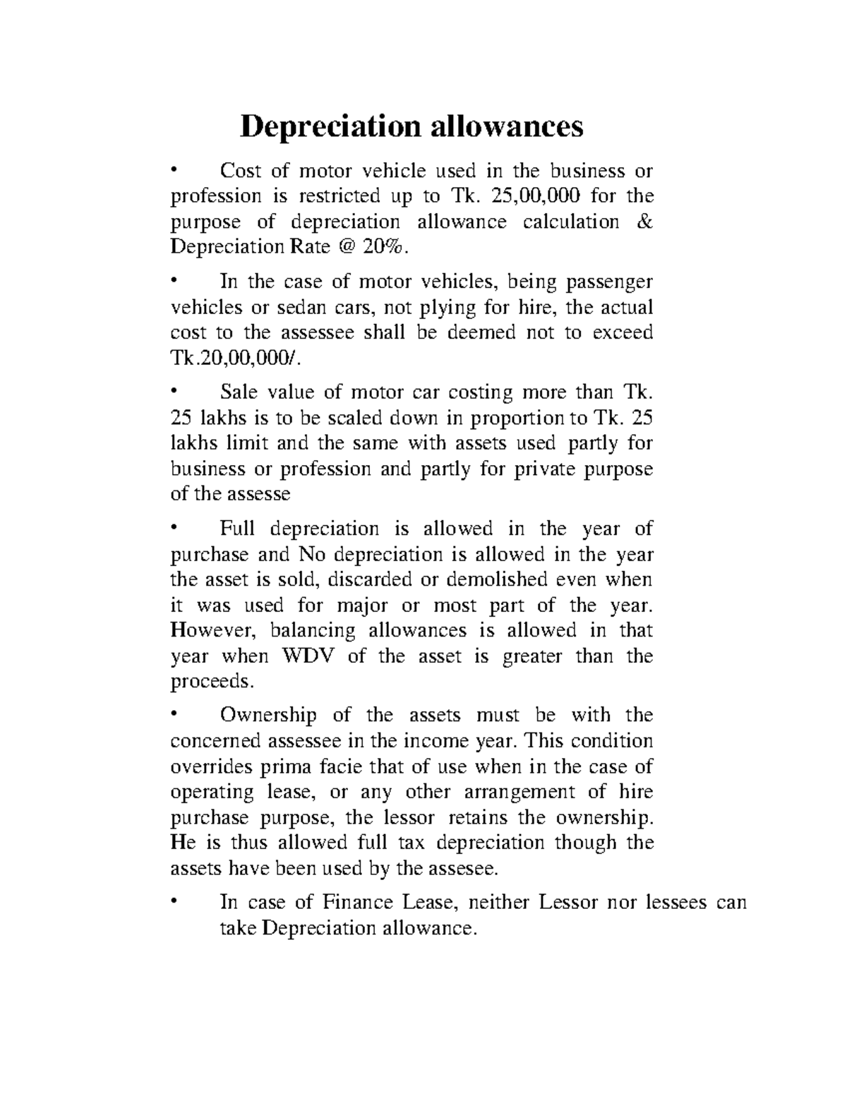 Depreciation allowances - Depreciation allowances Cost of motor vehicle ...